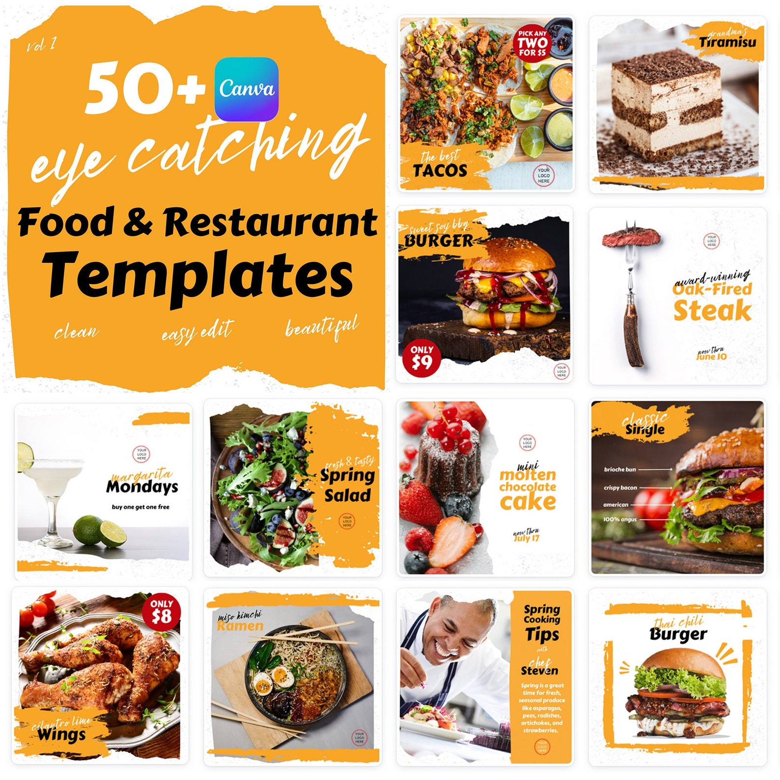 Food & Restaurant Instagram Templates for Restaurant All in One Canva ...