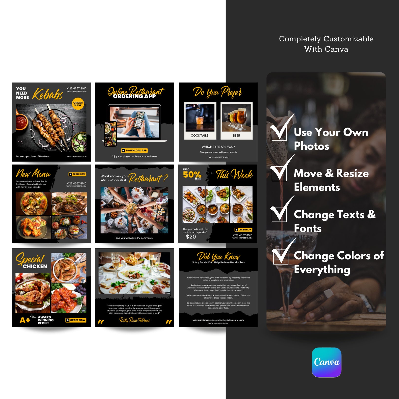 Fun Food & Restaurant Instagram Templates - Restaurant Templates, Food ...