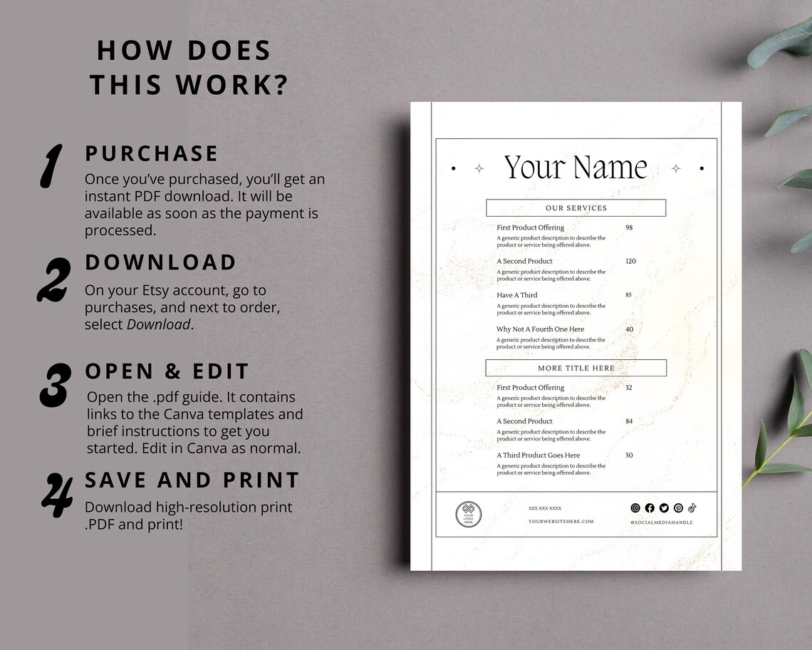 Price List Template, Editable Price List Template Canva, Beauty Salon ...