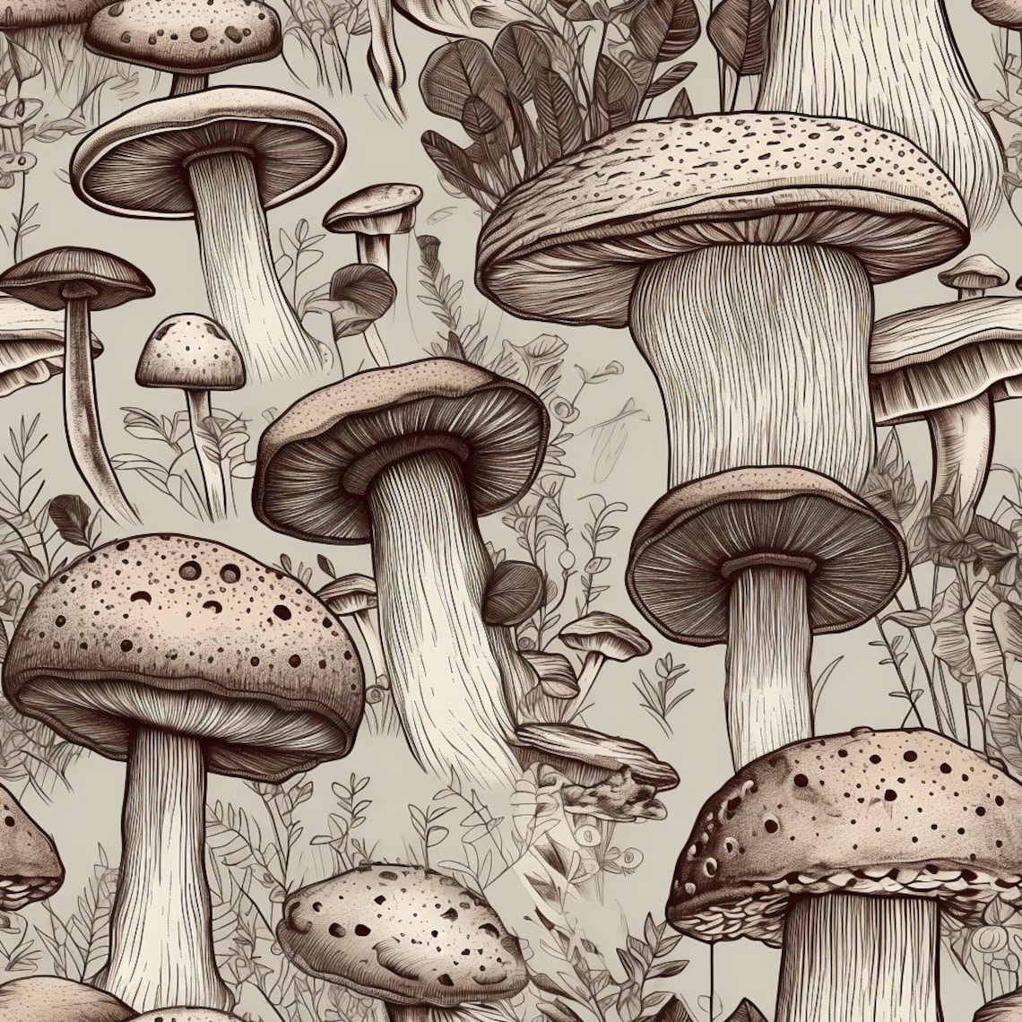 Mushrooms Seamless Tile Pattern - Etsy