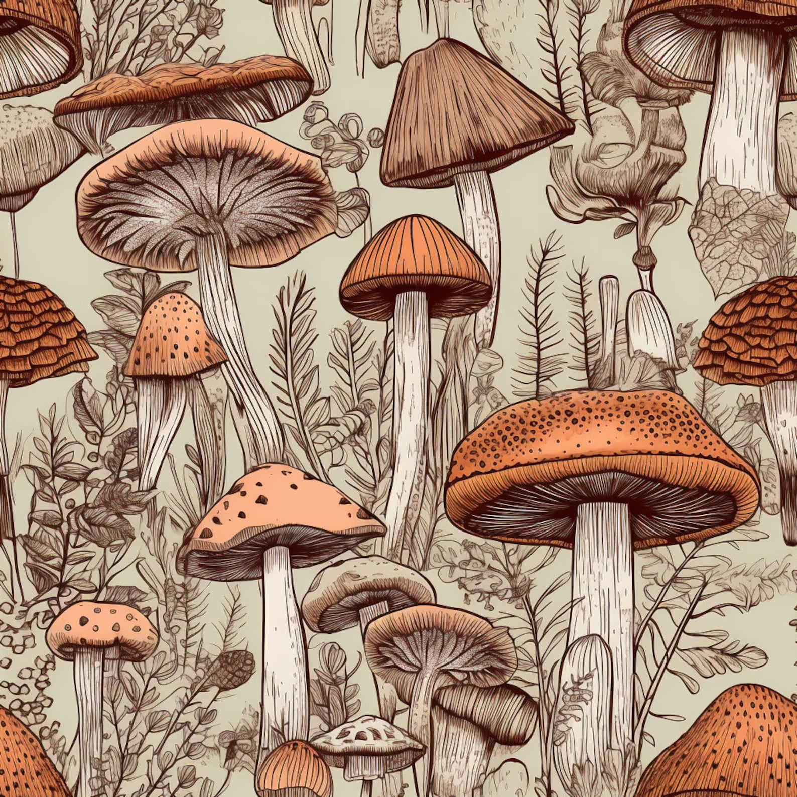 Mushrooms Seamless Tile Pattern - Etsy