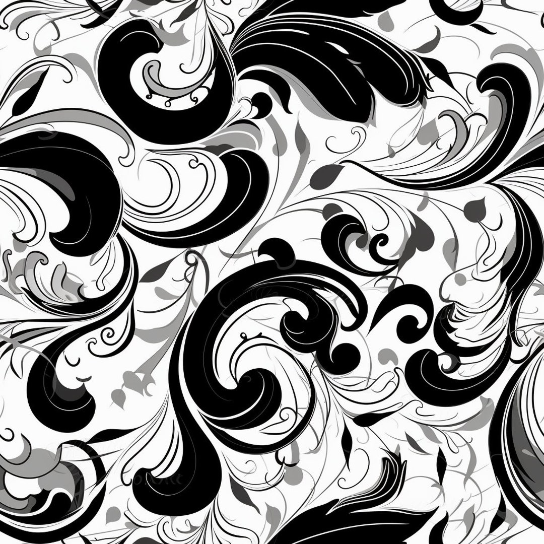 Black and White Swirls and Swoops Seamless Tile Pattern - Etsy