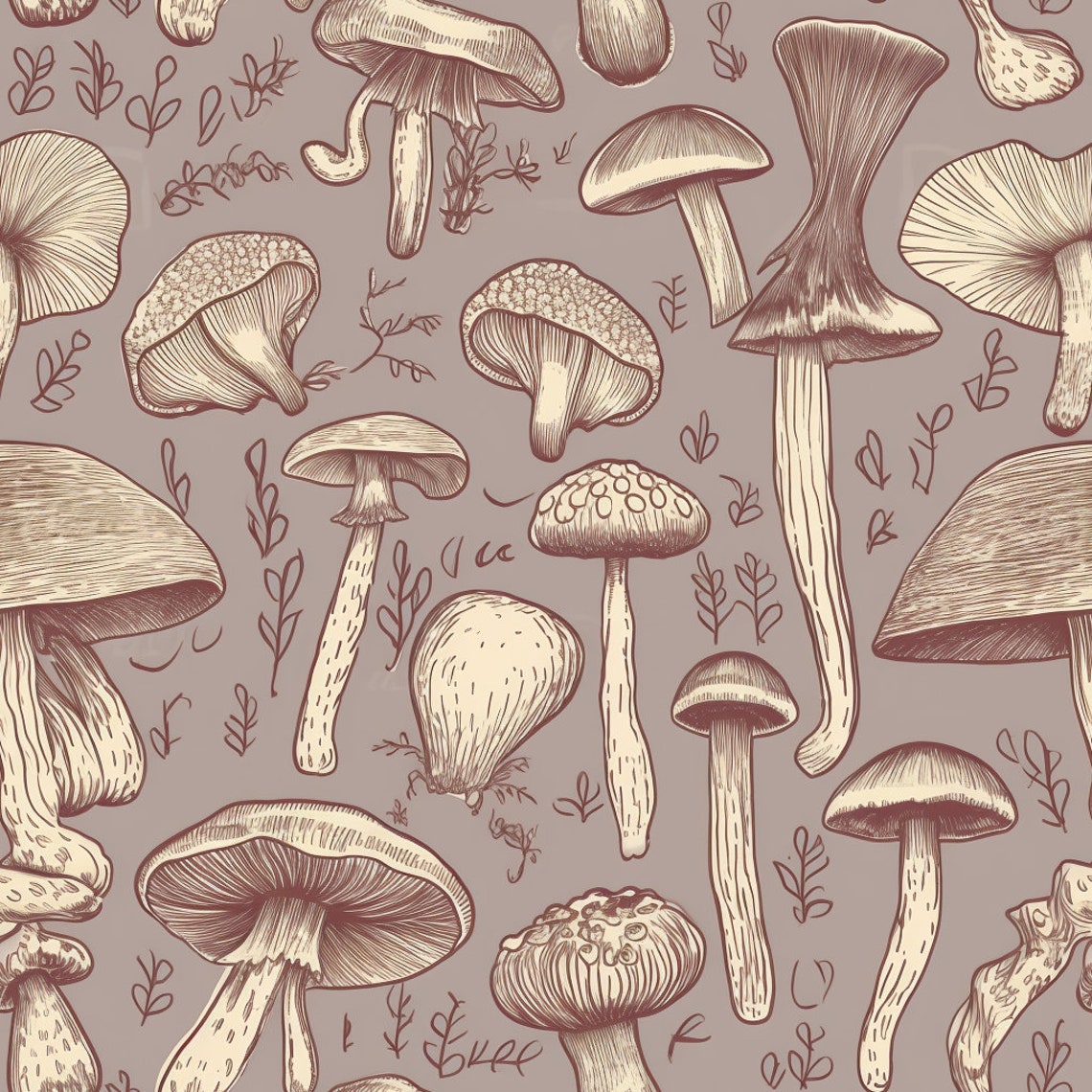 Mushroom Sketch Pattern - Seamless Tile - Etsy