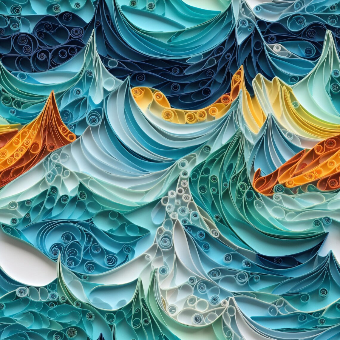 Paper Quilled Waves Seamless Tile Pattern - Etsy