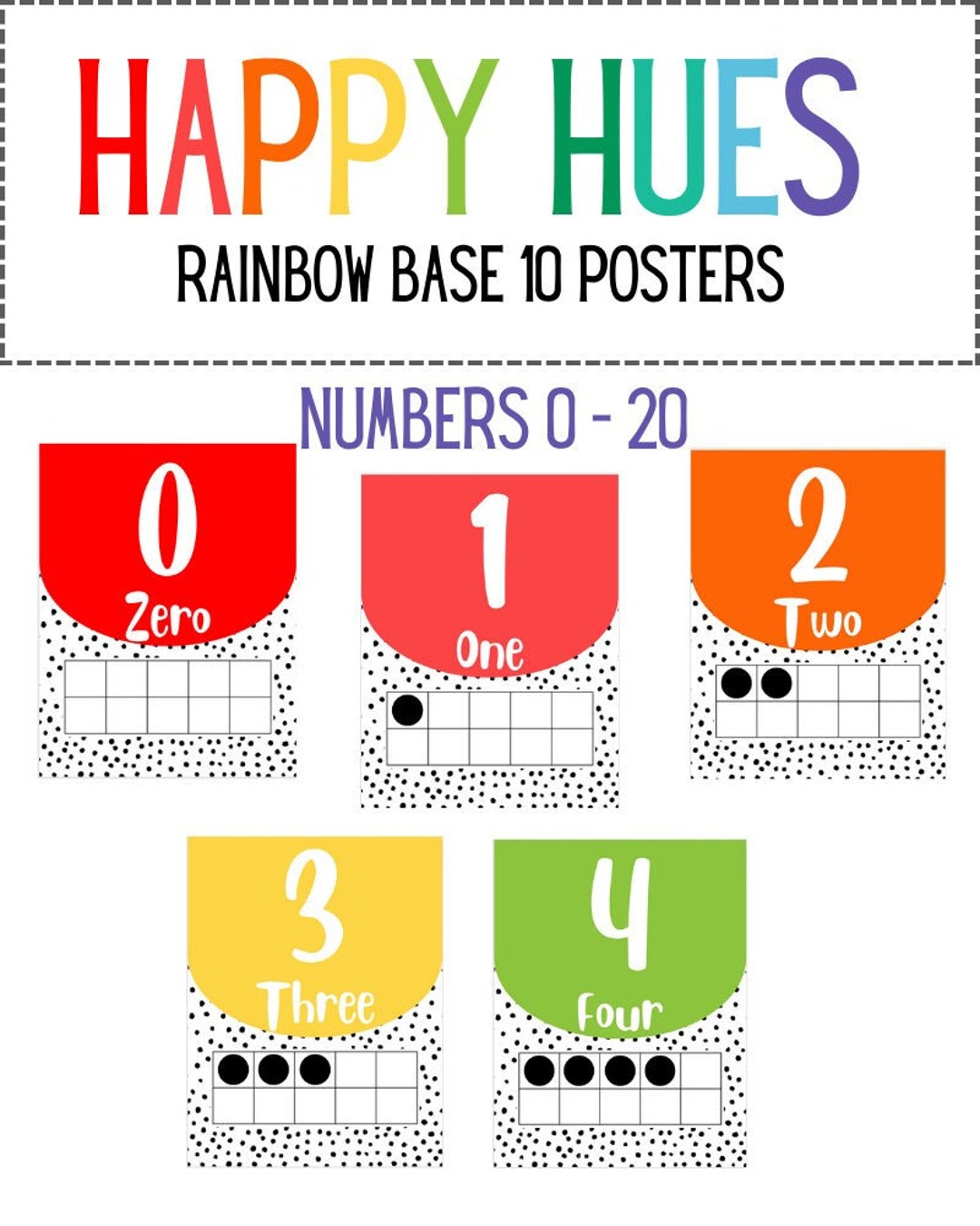Happy Hues Rainbow Theme Base 10 Posters | DIGITAL DOWNLOAD | Printable ...