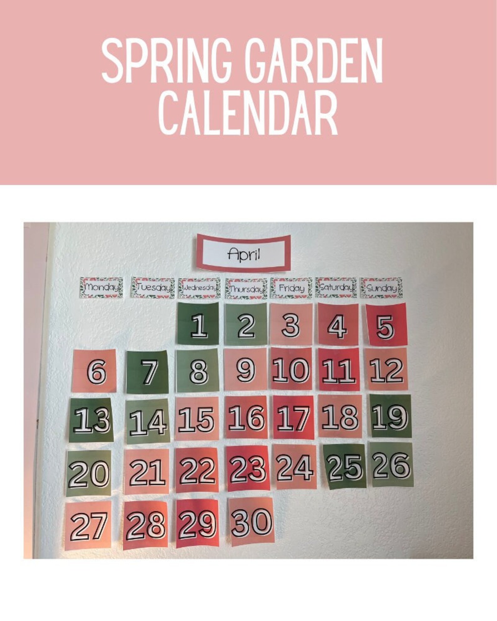 Spring Garden Theme Calendar | DIGITAL DOWNLOAD | Printable Classroom ...