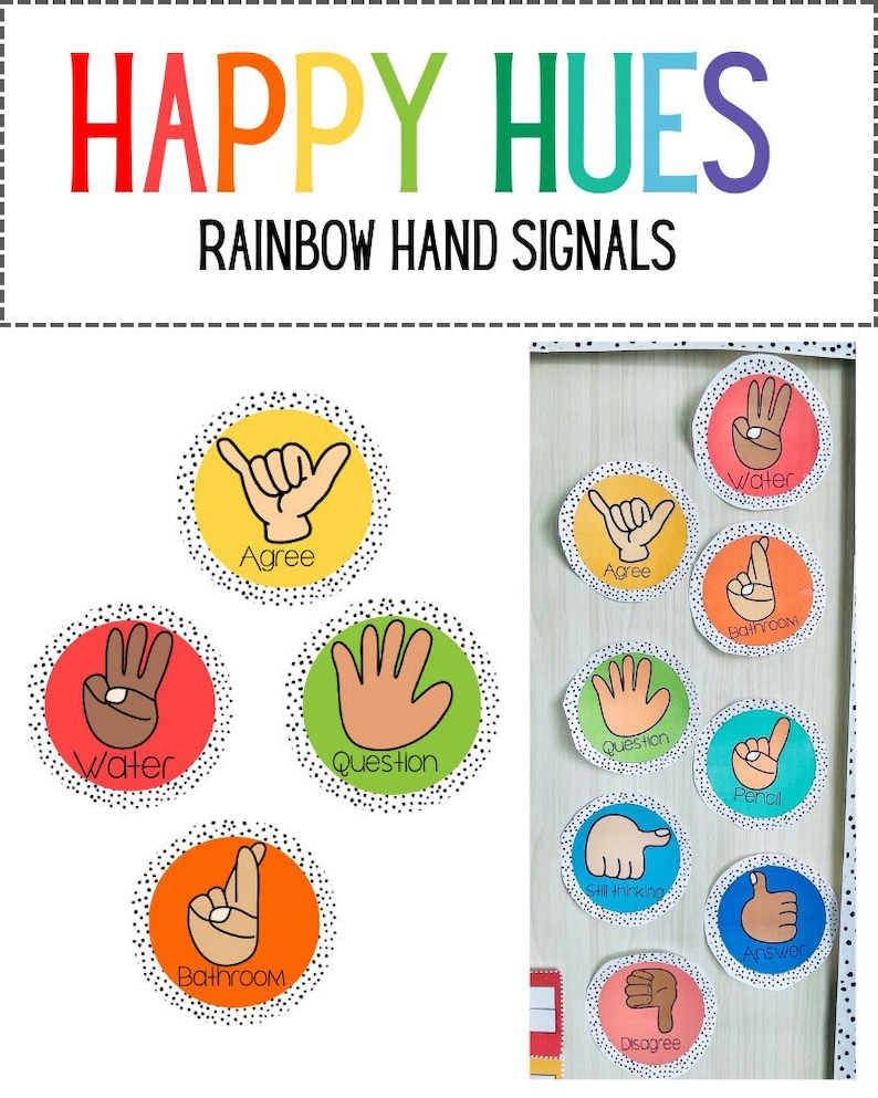 Happy Hues Rainbow Theme Hand Signals | DIGITAL DOWNLOAD | Printable ...
