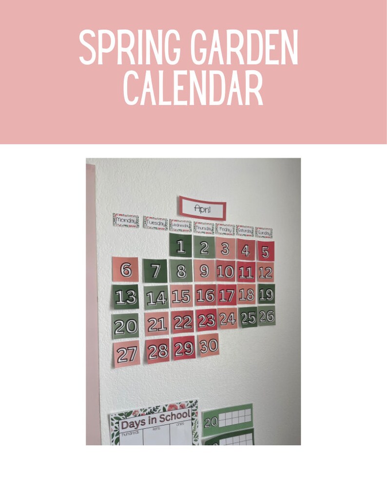 Spring Garden Theme Calendar DIGITAL DOWNLOAD Printable Classroom Decor ...