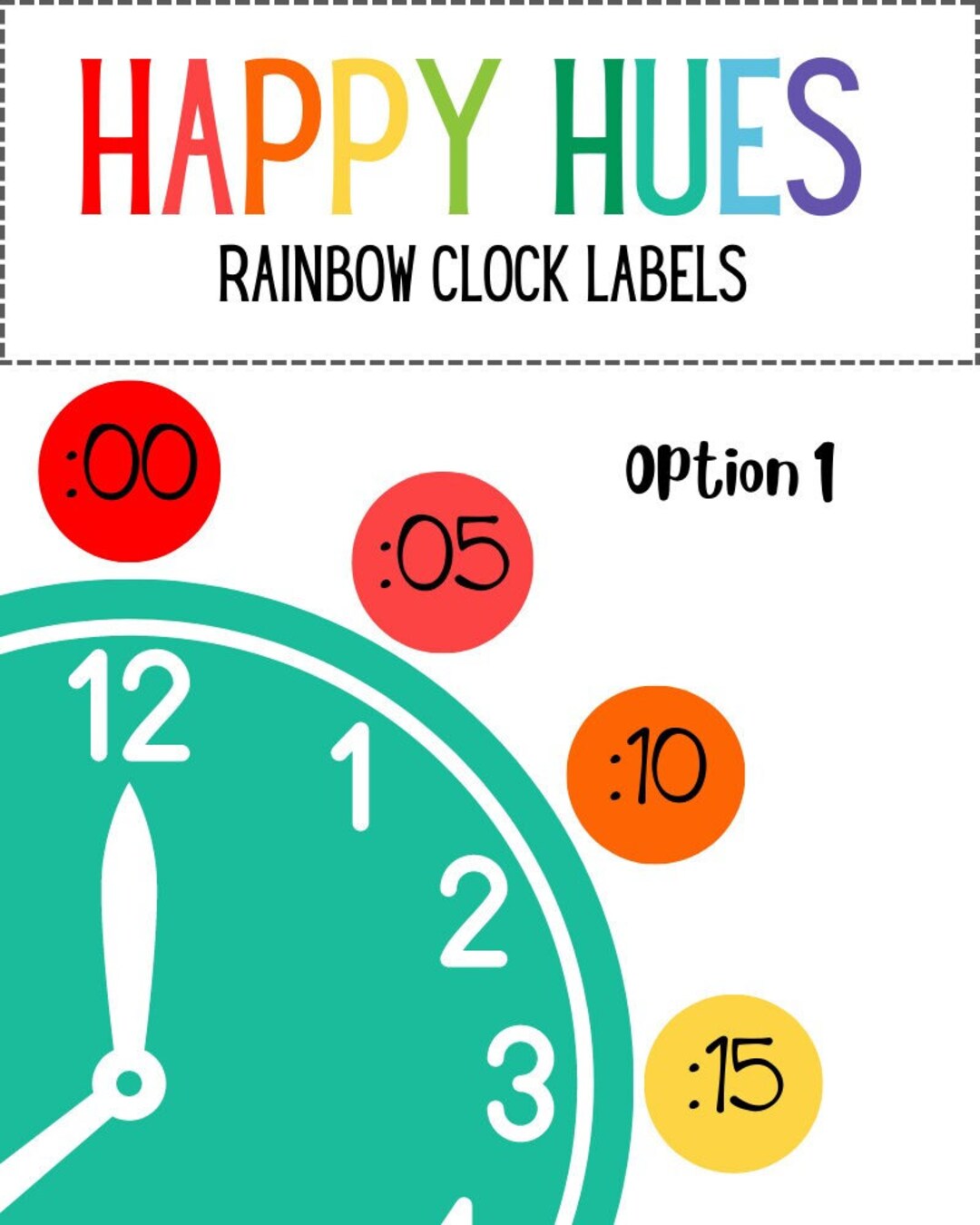 Happy Hues Rainbow Theme Clock Labels | 5 Minute Interval Clock Labels ...