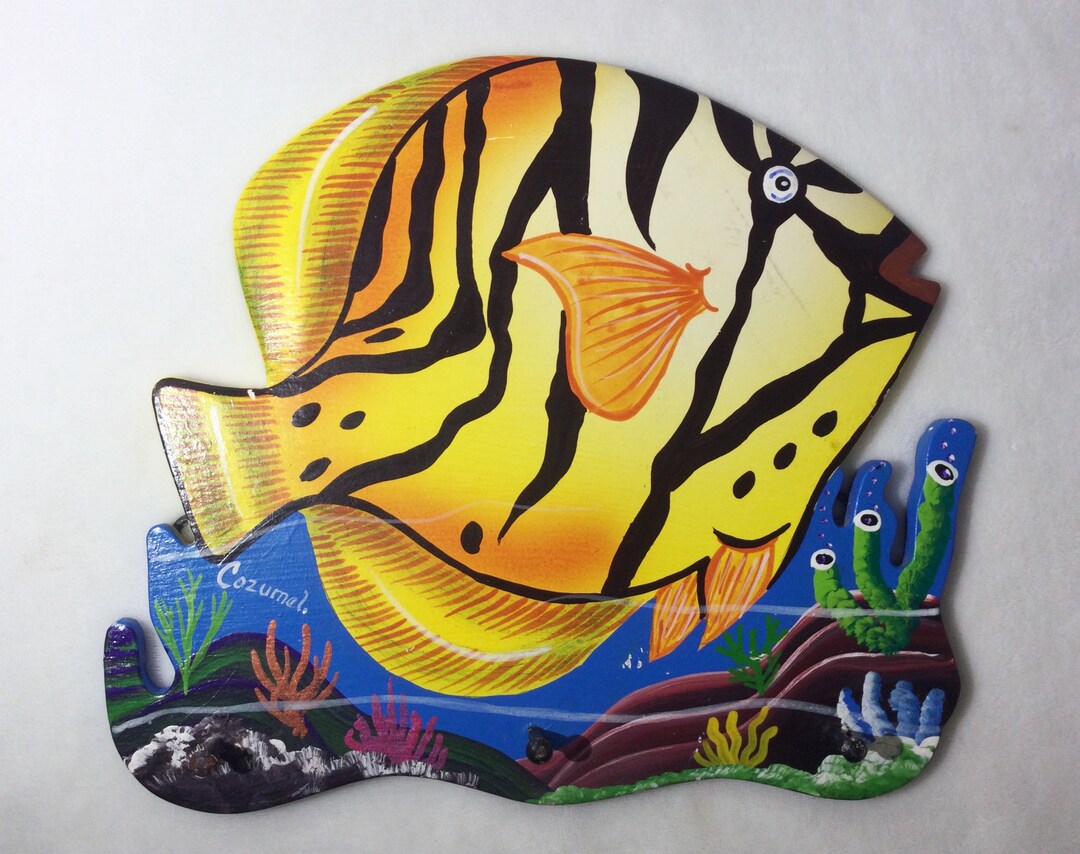 Vintage Wood Tropical Fish Shaped Key Rack Cozumel Mexico Travel ...
