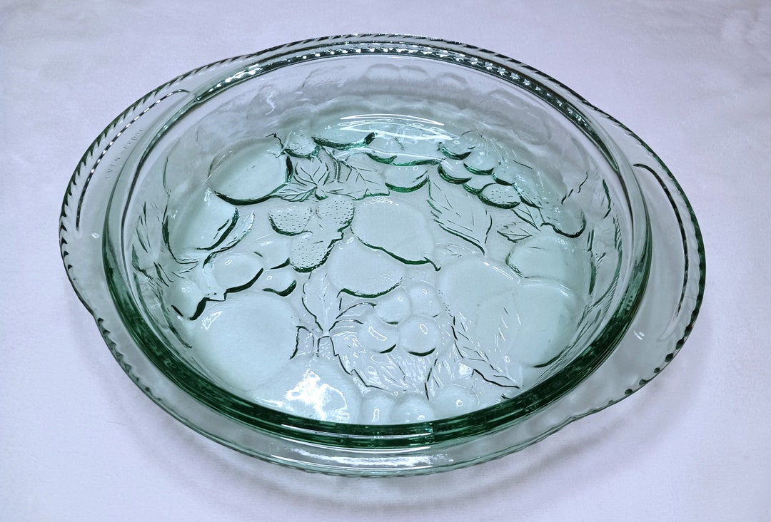 Vintage Libbey Green Glass Orchard Fruit Embossed Pie Dish Plate - Etsy