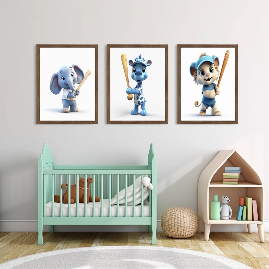 Baby Boy Sports Nursery , Animal Sports , Baseball Print Set , Baseball ...