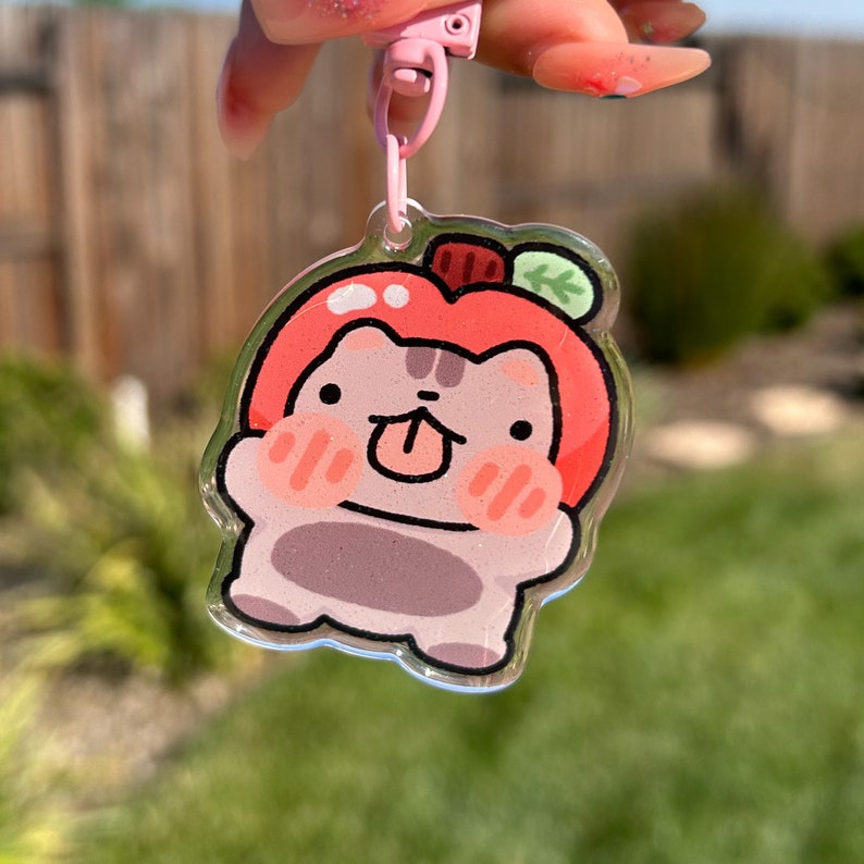 Cute Fruit Cat Acrylic Keychains Couple Bff Acrylic Charm, Matching ...