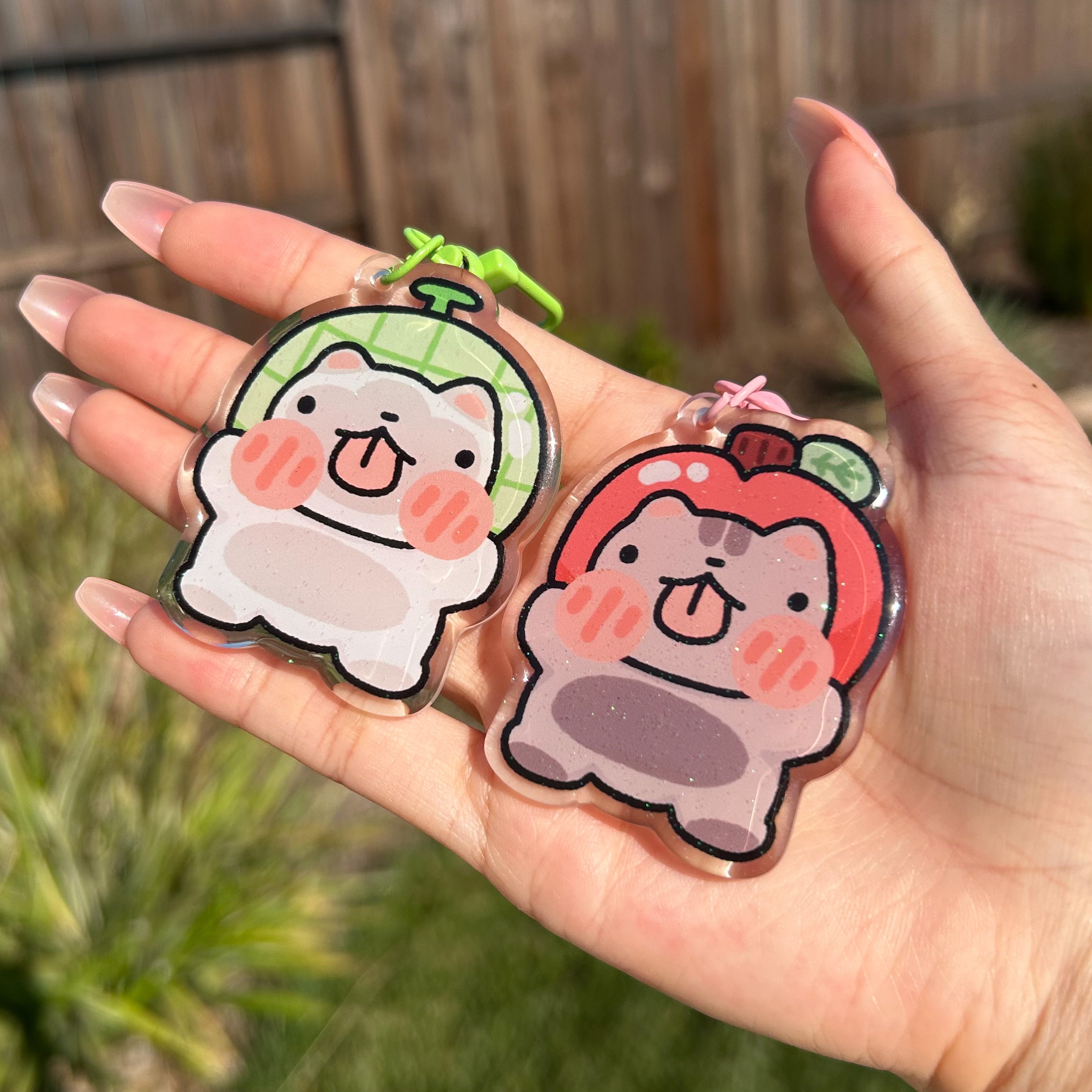 Cute Fruit Cat Acrylic Keychains Couple Bff Acrylic Charm, Matching ...
