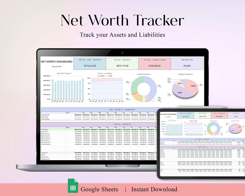 Net Worth Tracker Google Sheets Excel Spreadsheet Net Worth Calculator ...