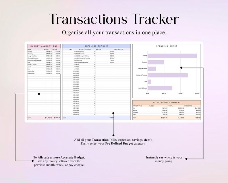 Monthly Budget Template Finance Tracker Spreadsheet Savings Tracker Bill Calendar Personal ...