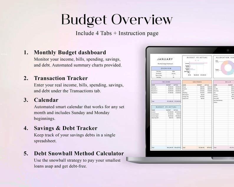 Monthly Budget Template Finance Tracker Spreadsheet Savings Tracker ...