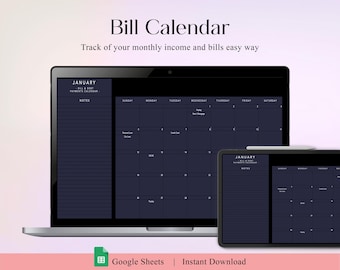 Bill Tracker Spreadsheet, Excel Google Sheets Bill Calendar, Monthly Bill Planner, Excel Budget ...