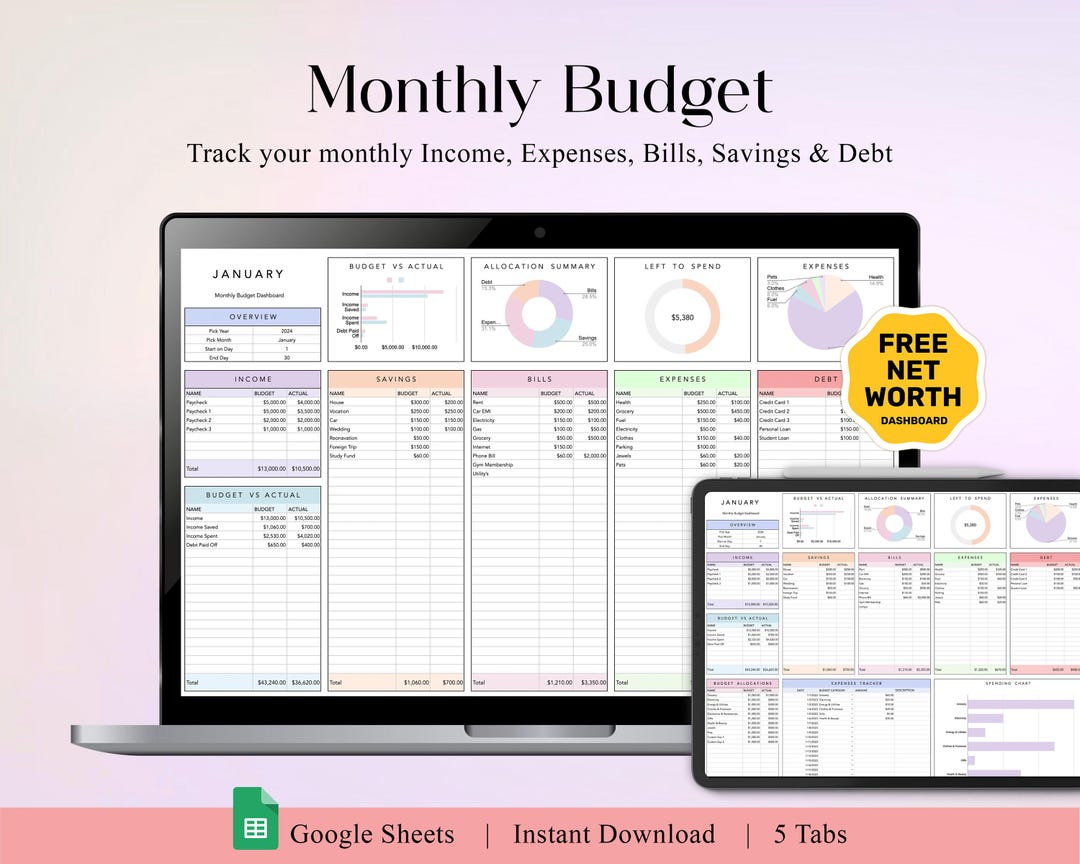 Monthly Budget Template Finance Tracker Spreadsheet Savings Tracker ...