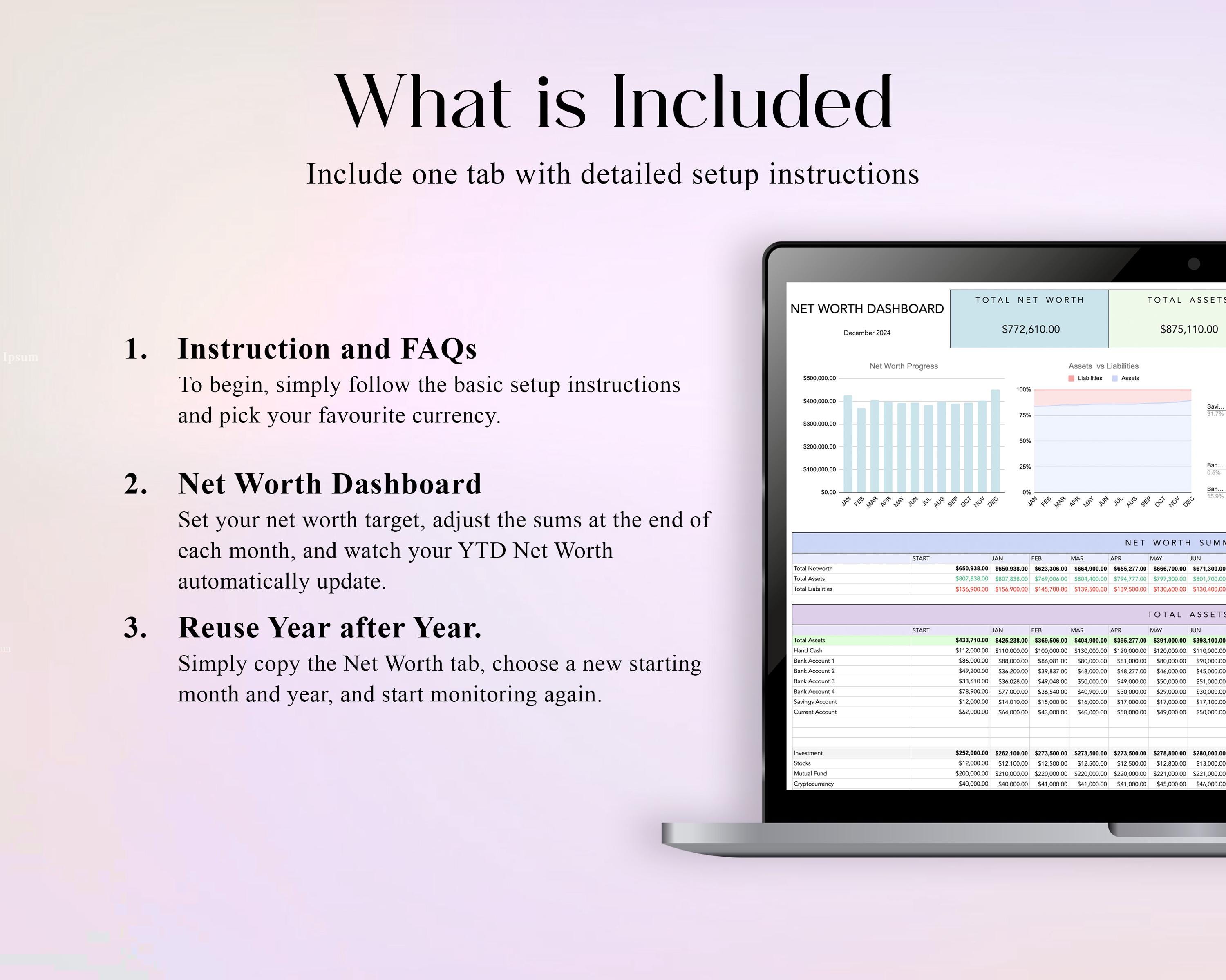 Net Worth Tracker Google Sheets Excel Spreadsheet Net Worth Calculator ...