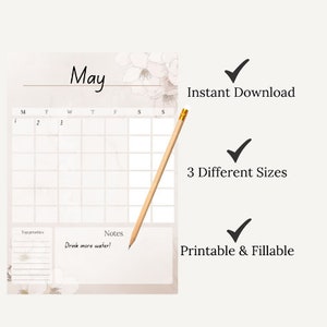 Undated Calendar Printable, Undated Calendar Fillable, Undated Calendar ...