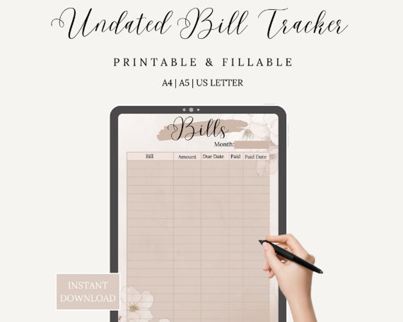 Simple Bill Tracker Printable, Undated Bill Tracker Fillable, Undated ...