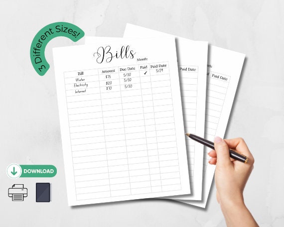 Simple Bill Tracker Printable, Undated Bill Tracker Fillable, Undated ...