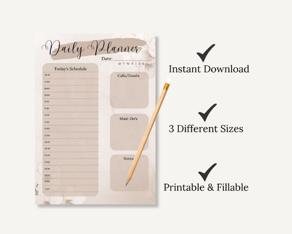 Daily Undated Printable, Fillable, Daily Planner Agenda, Daily ...