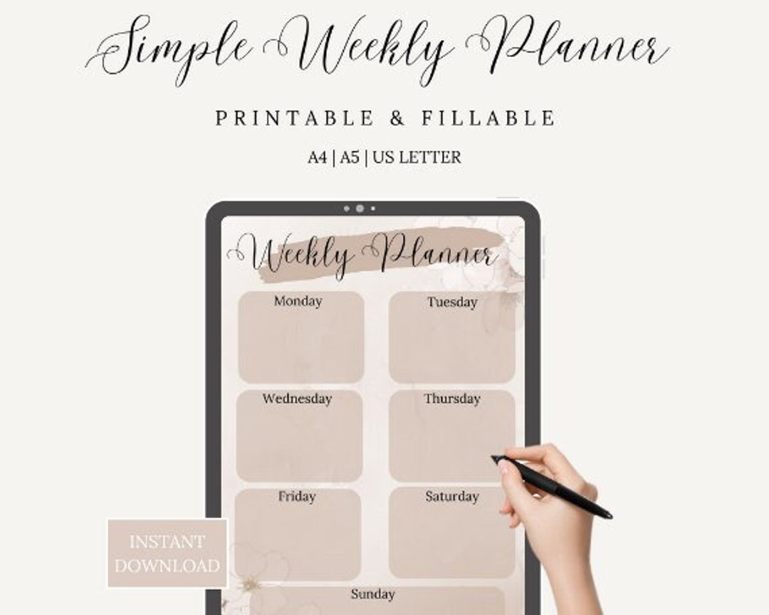 Weekly Undated Printable, Fillable, Weekly Planner Agenda, Weekly ...