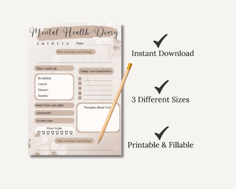 Daily Mental Health Diary Printable, Mental Health Diary Fillable ...