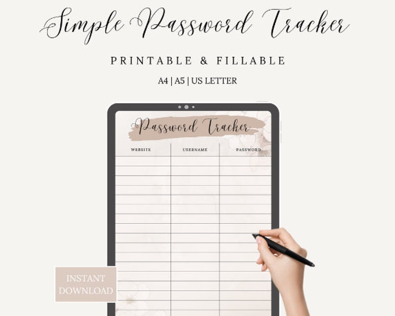 Simple Password Tracker Printable, Password Diary Fillable, Password ...
