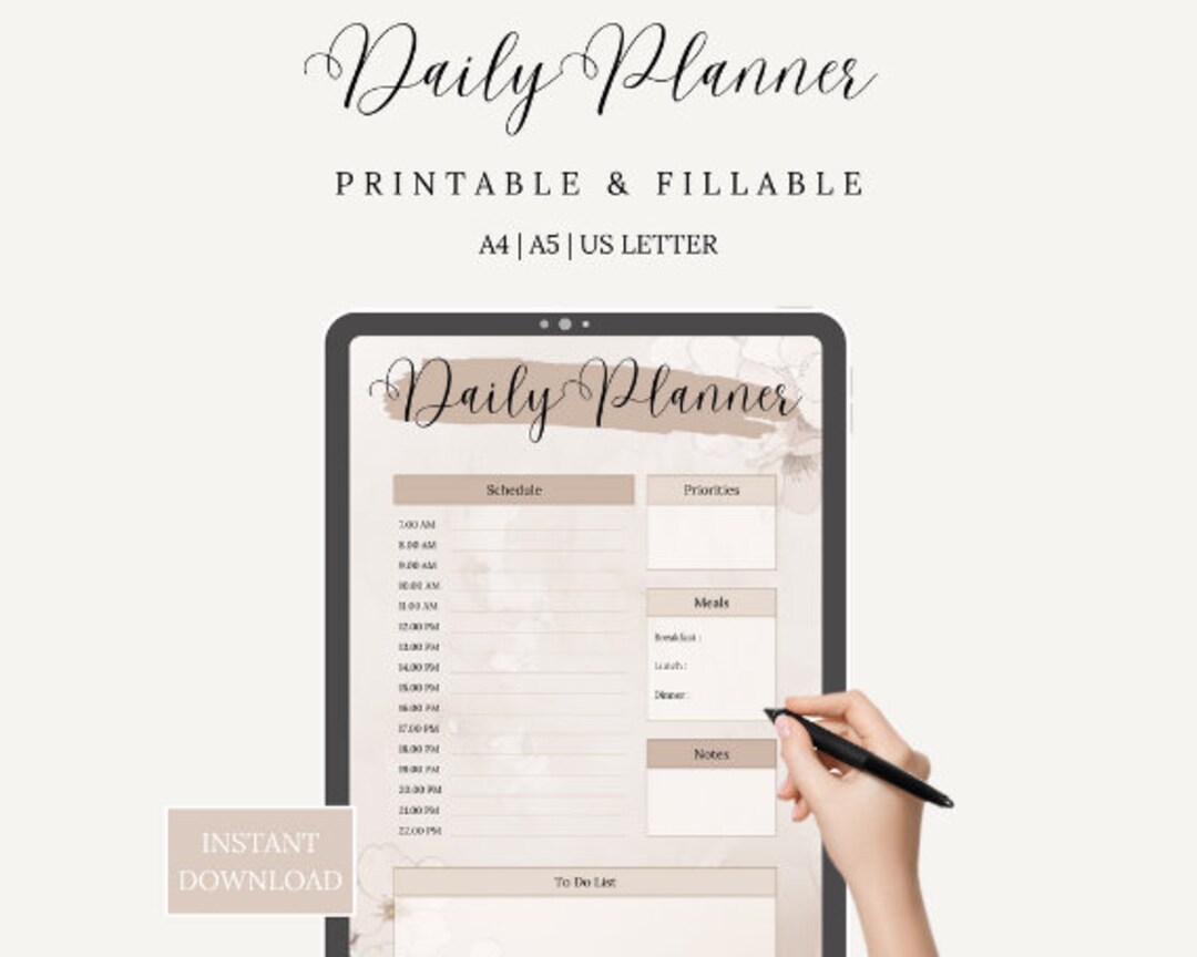 Daily Undated Printable, Fillable, Daily Planner Agenda, Daily ...