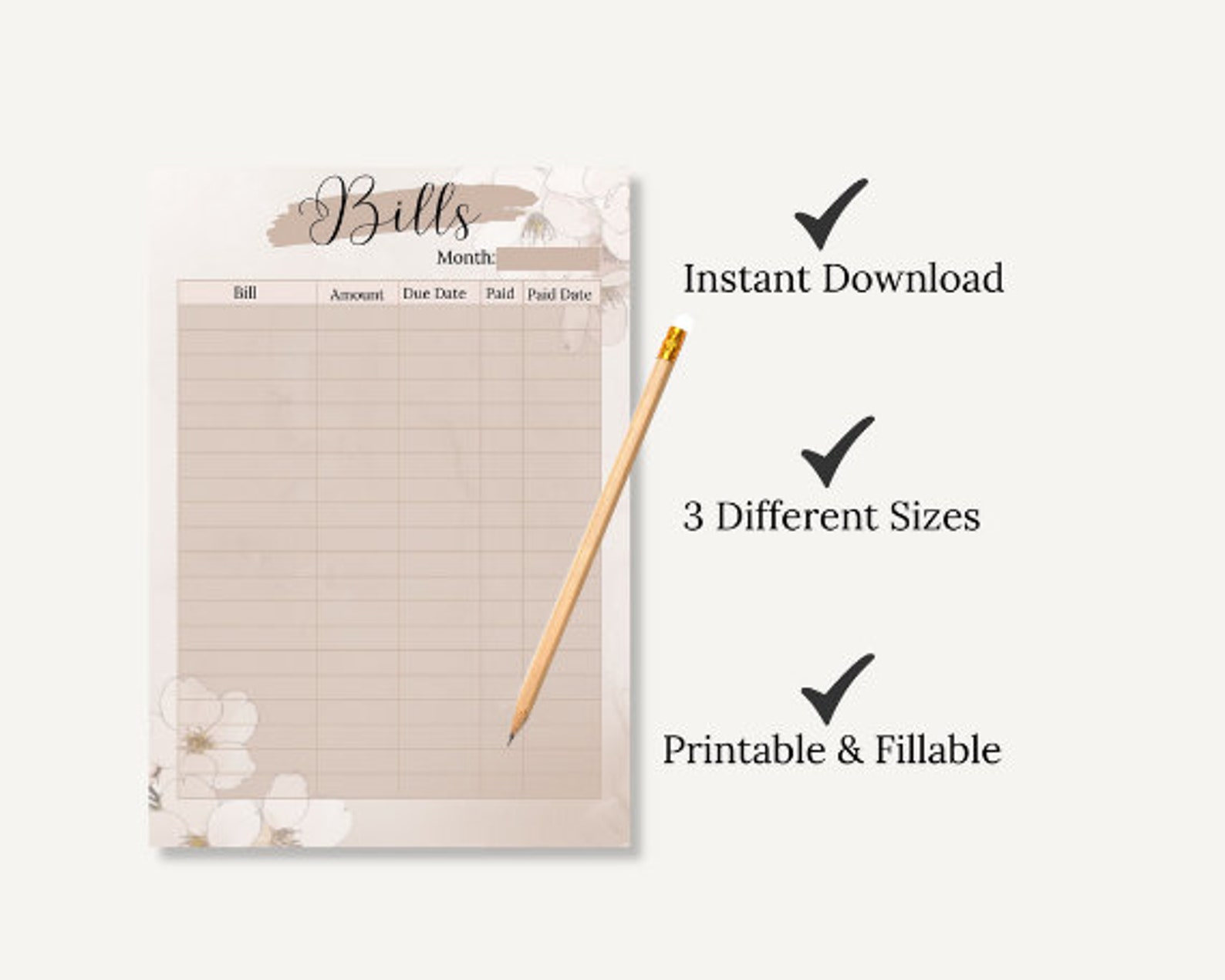 Simple Bill Tracker Printable, Undated Bill Tracker Fillable, Undated ...