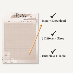 Simple Bill Tracker Printable, Undated Bill Tracker Fillable, Undated ...