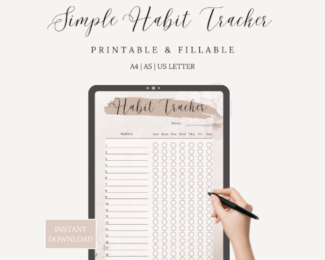 Weekly Habit Tracker Printable, Fillable, Weekly Habit Tracker Agenda ...