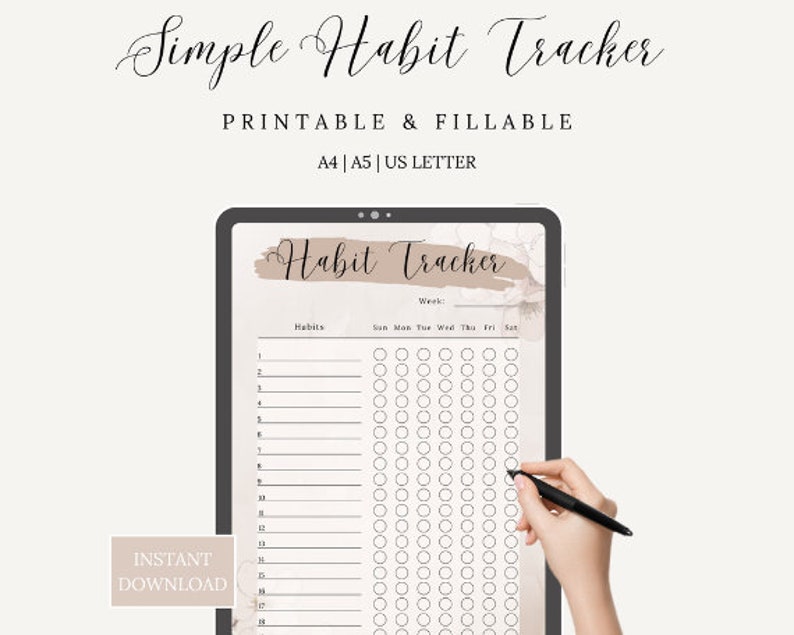 Weekly Habit Tracker Printable, Fillable, Weekly Habit Tracker Agenda ...