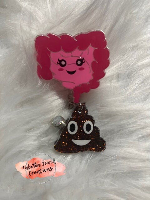 Intestine/colon W/poop Emoji Badge Reel/gi Nurse/gastroenterology ...