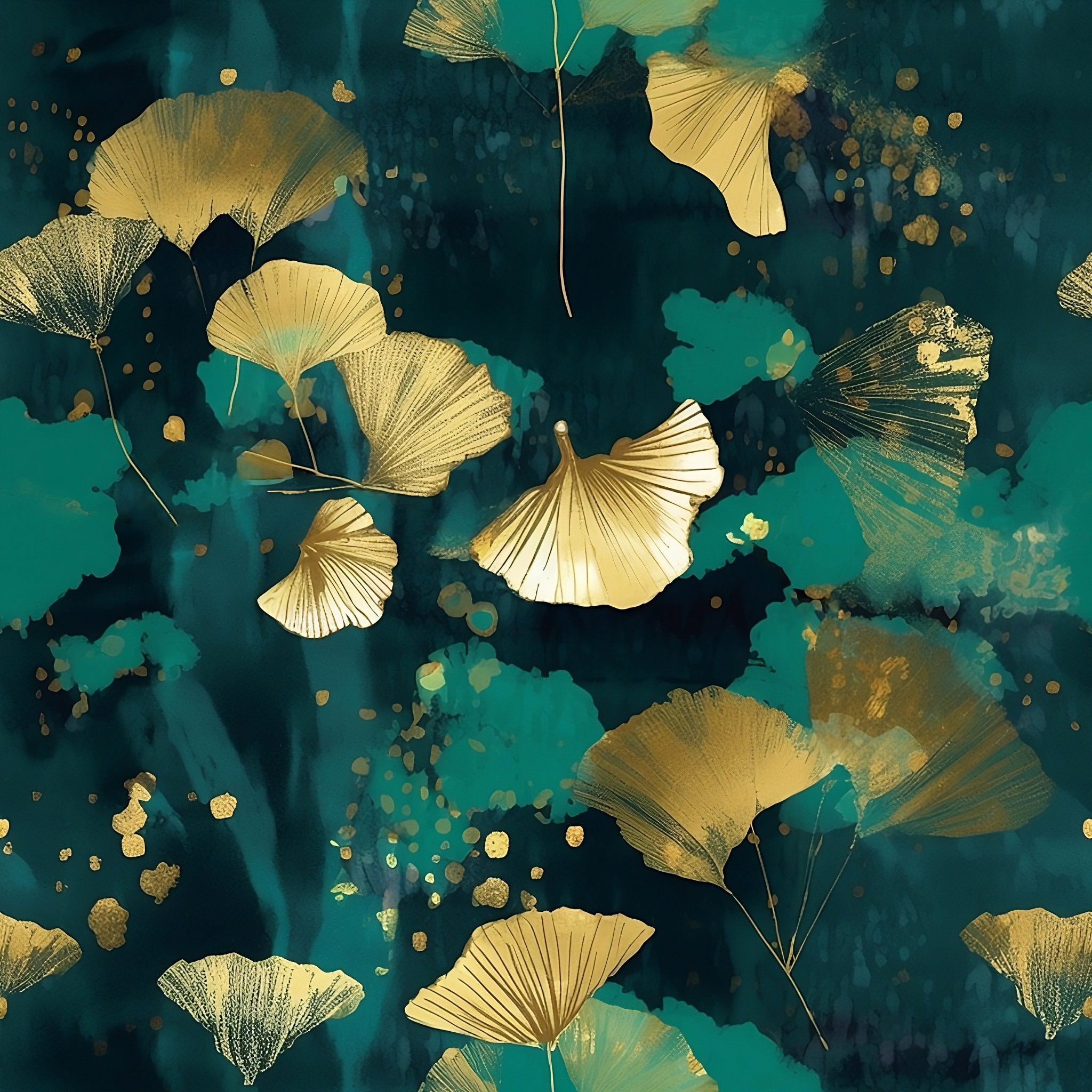 Emerald Green and Gold Ginko Leaf | Japanese Inspired Long Sleeve ...