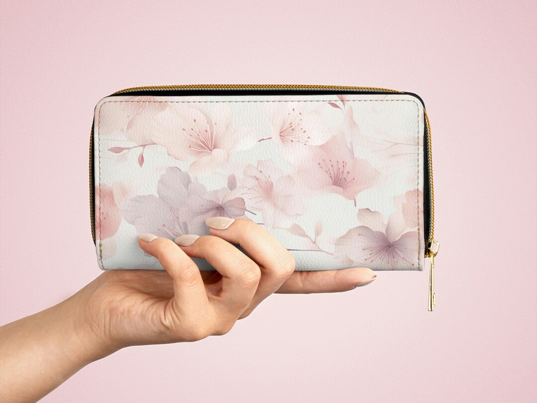 Pastel Pink Sakura Cherry Blossom Zipper Wallet | Cruelty-free Faux ...