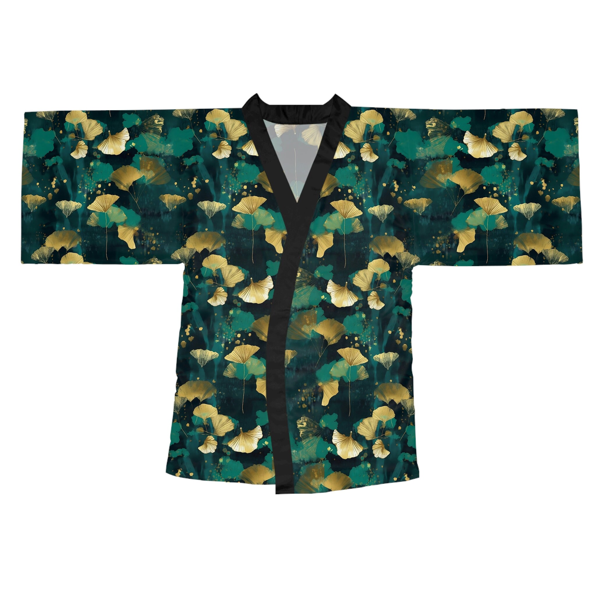 Emerald Green and Gold Ginko Leaf | Japanese Inspired Long Sleeve ...