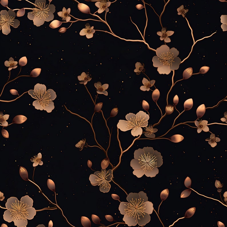Black and Gold Sakura Cherry Blossoms Japanese-inspired - Etsy