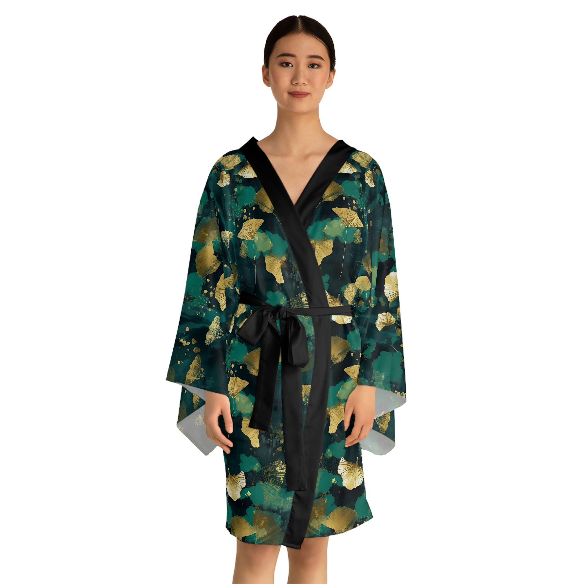 Emerald Green and Gold Ginko Leaf | Japanese Inspired Long Sleeve ...