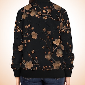 Black and Gold Sakura Cherry Blossoms Japanese-inspired Women's Bomber ...