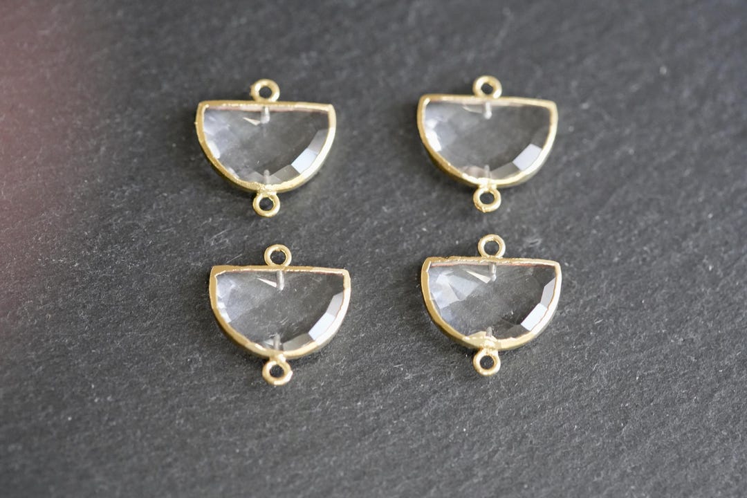 Crystal Quartz Half Moon Connector Pendant, Semi Circle Faceted ...