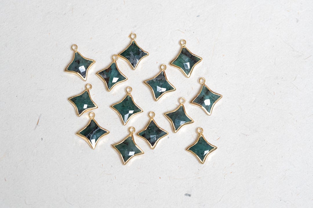 Raw Emerald Faceted 4 Point Star Pendant, 18k Gold Plated ...