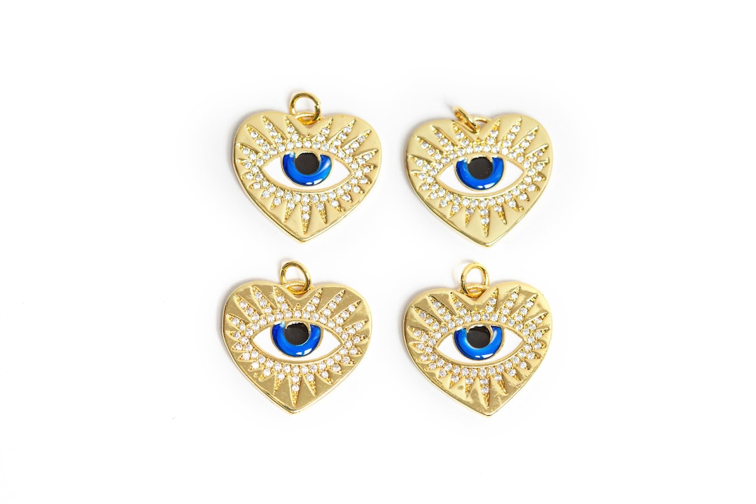 Evil Eye Heart Pendant, Gold Evil Eye Pendant, Cubic Zirconia Evil Eye ...