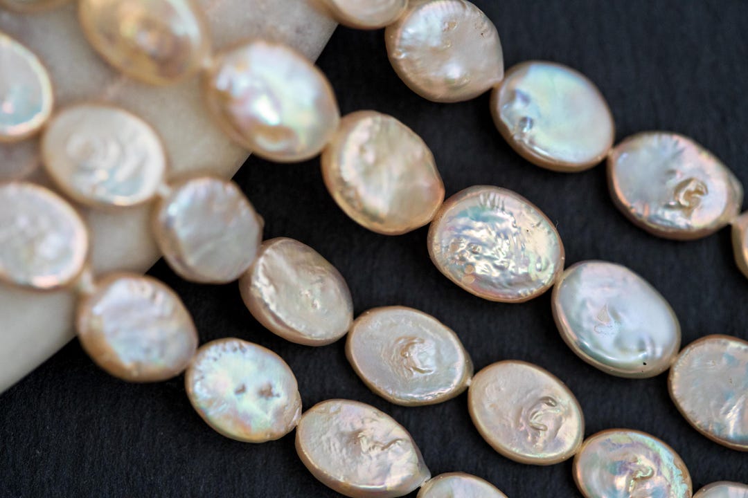 Flat Oval Pearls, Champagne Freshwater Pearls, Wedding Pearls, June ...