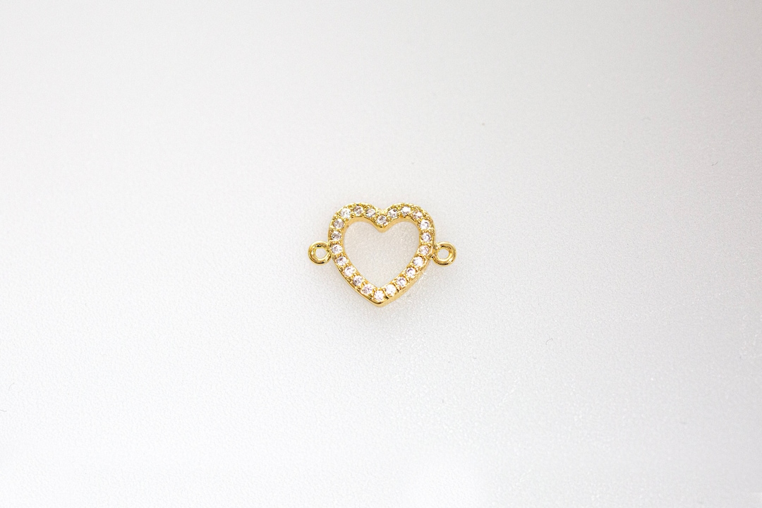 Heart Connector, Gold Heart Connector, Cubic Zirconia Heart Connector ...