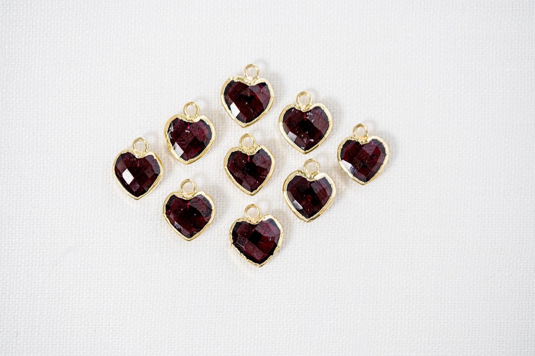 Red Garnet Heart Charm, Faceted Garnet Heart Drop, Love Charm ...