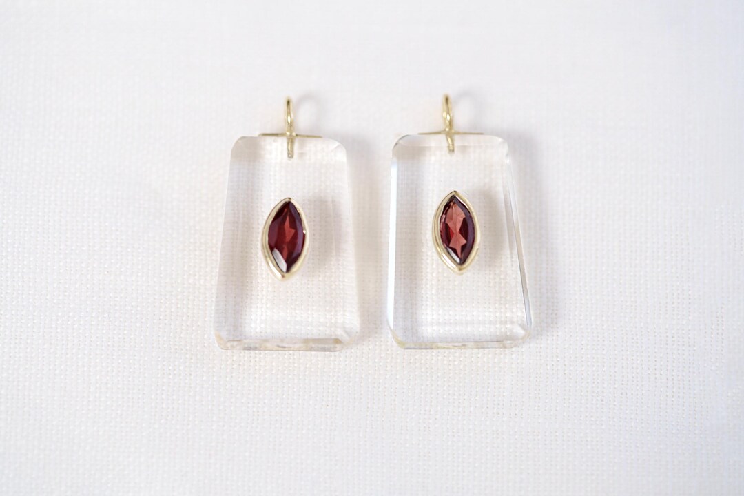 Crystal Quartz Trapezoid Pendant, Faceted Marquise Red Garnet Stone ...